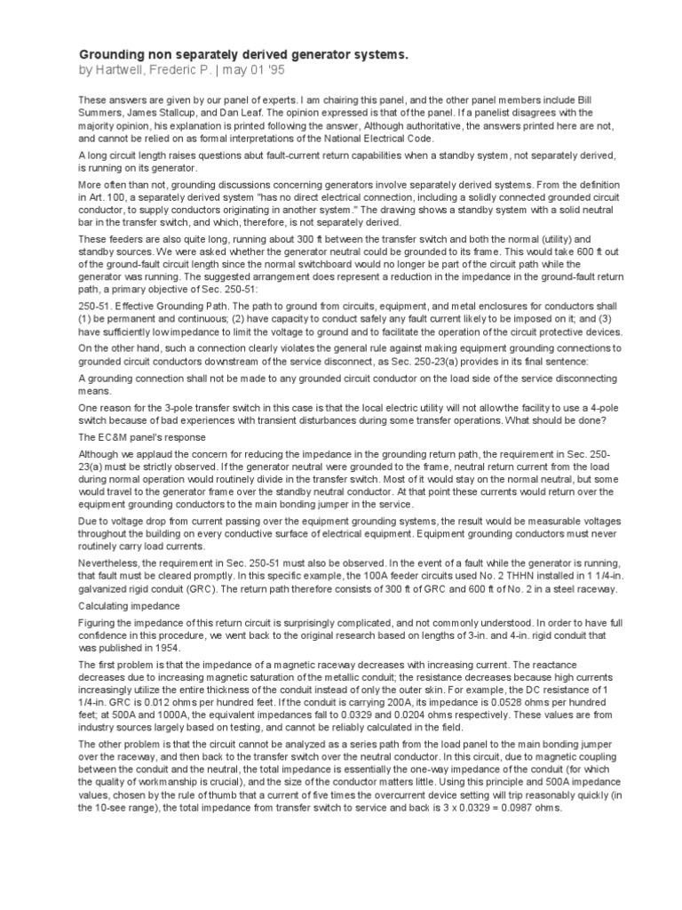 Hartwell - Grounding Non Separately Derived Generator Systems 1995 PDF ...