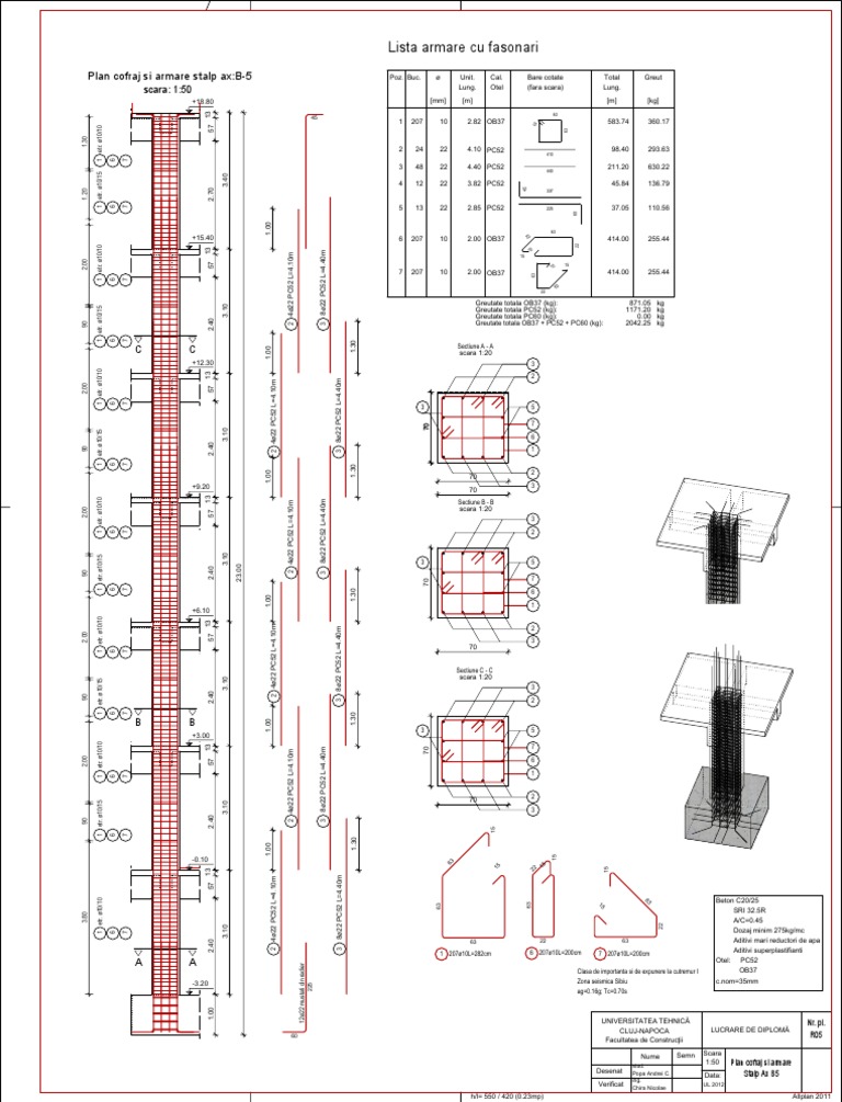 R05 Plan Armare Si Cofraj Stalp Ax B5 | PDF