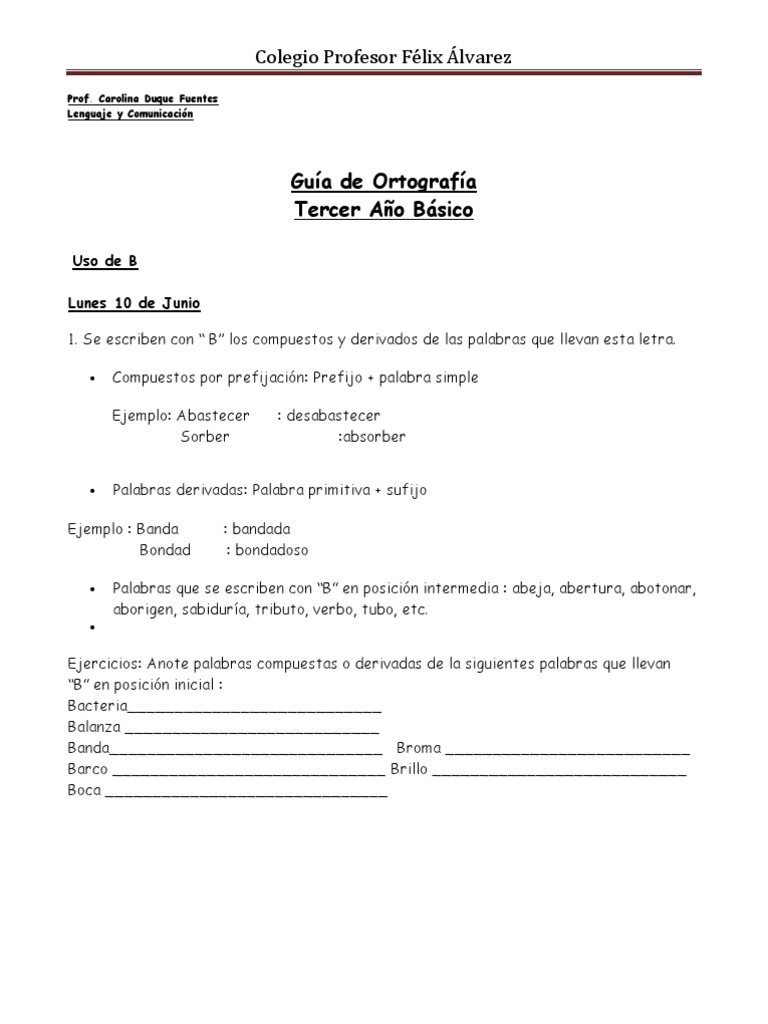 Guía de Ortografía: Uso de la B en Español | PDF | Pasta | Verbo