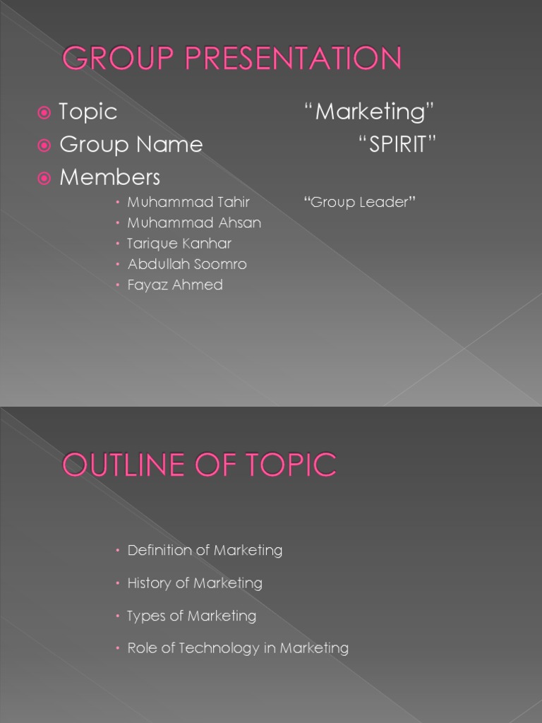 Topic "Marketing" Group Name "Spirit" Members | PDF | Business