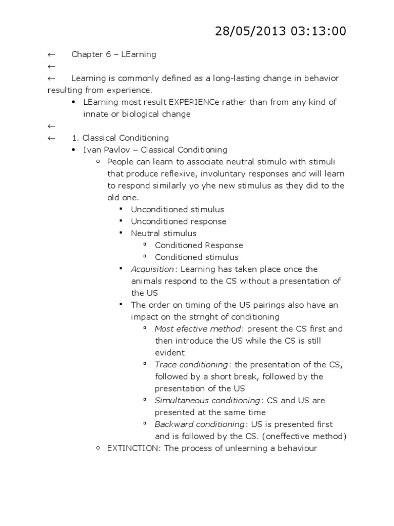 Chapter 6 - LEarning | PDF | Classical Conditioning | Anxiety Disorder