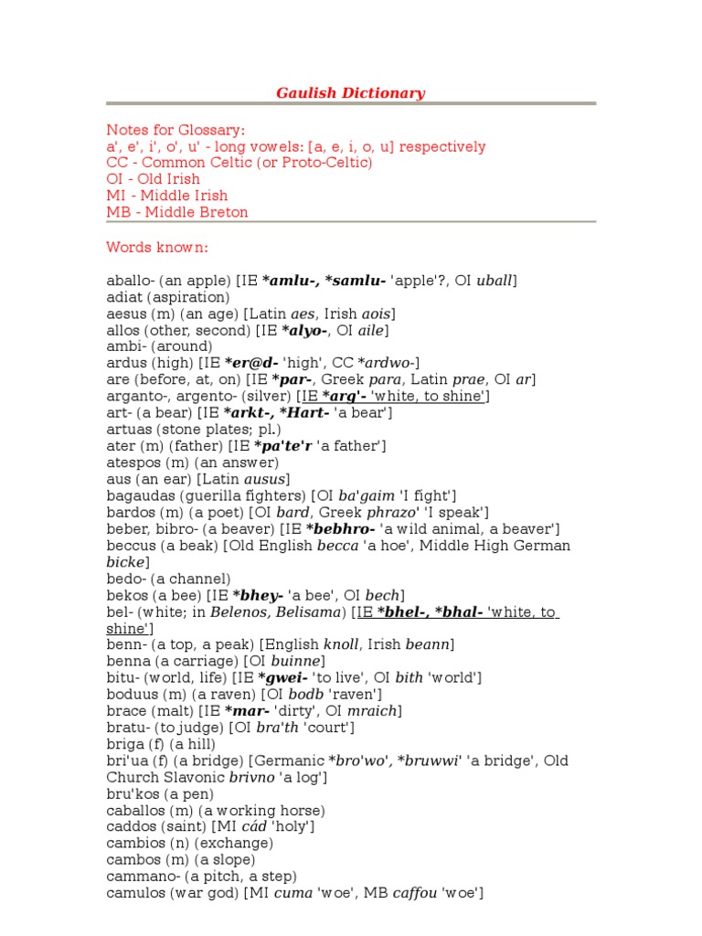 Gaulish Dictionary | PDF | Languages | Language Arts & Discipline