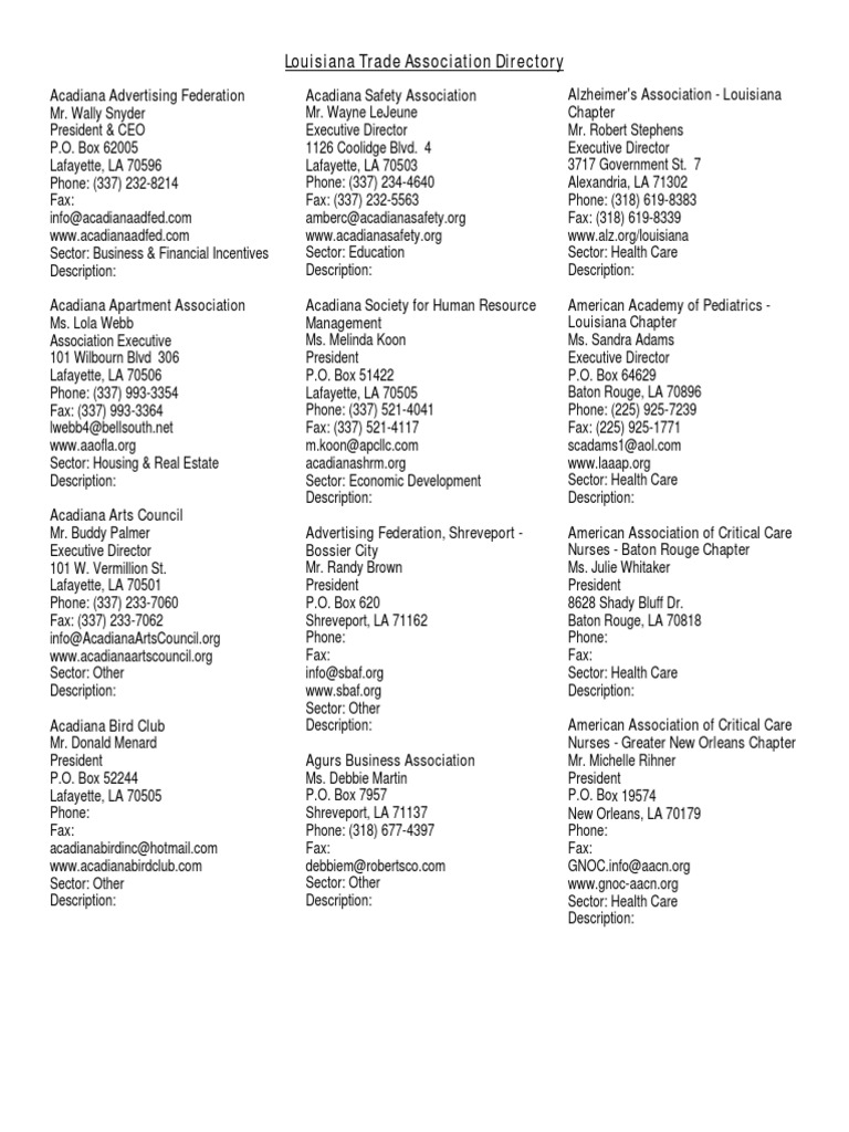 Louisiana Trade Association Directory | PDF | New Orleans | Louisiana