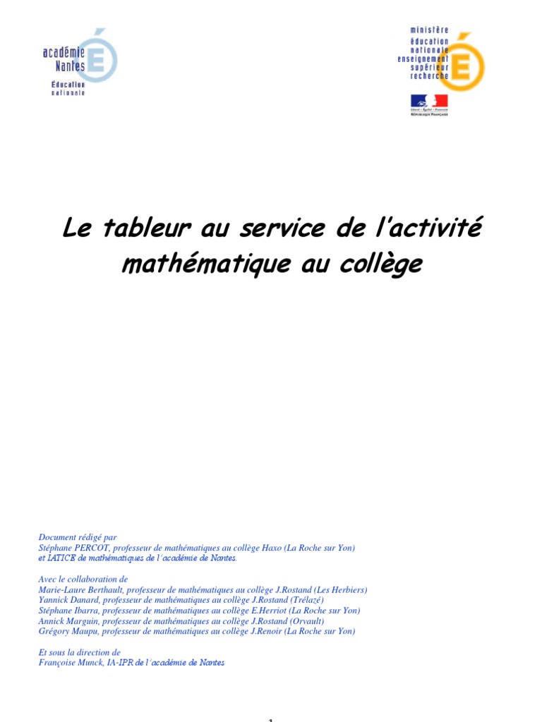 Le Tableur Au Service de L'activité Mathématique Au Collège | PDF ...