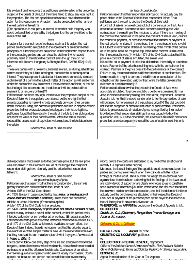 For Lack of Consideration | PDF | Consideration | Deed