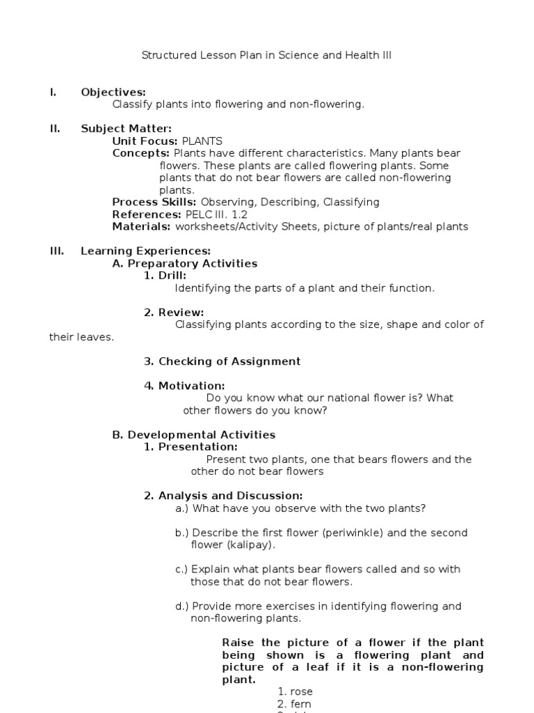 Classify Flowering and Nonflowering | PDF | Flowers | Lesson Plan