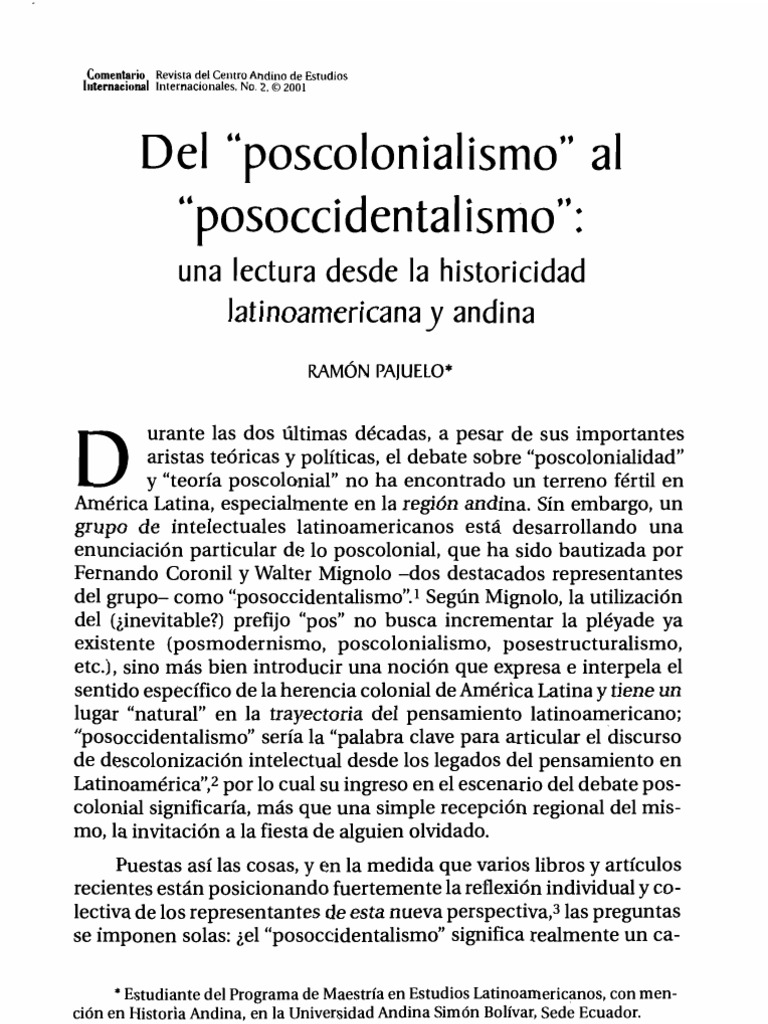 Del Poscolonialismo Al Posoocidentalismo | PDF | America latina ...