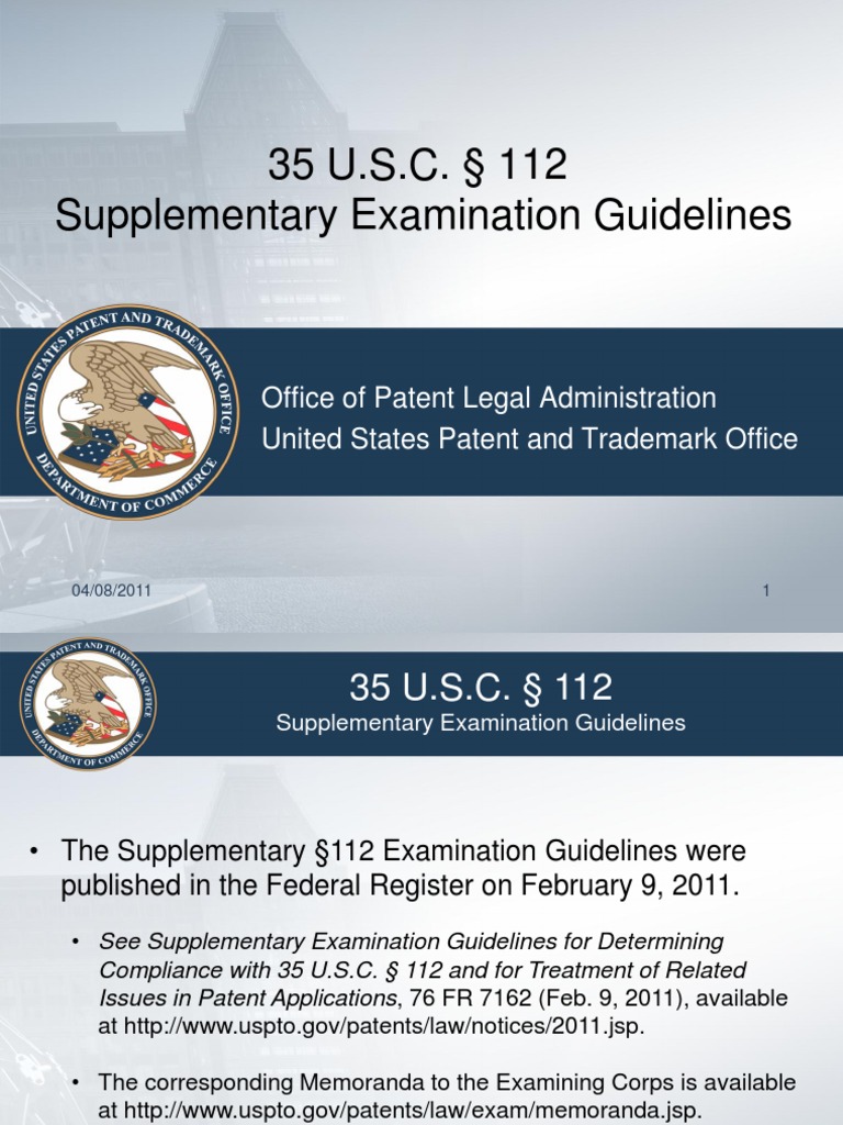 USPTO Guidelines for 35 U.S.C. §112 | PDF | Patent Claim | Title 35 Of ...