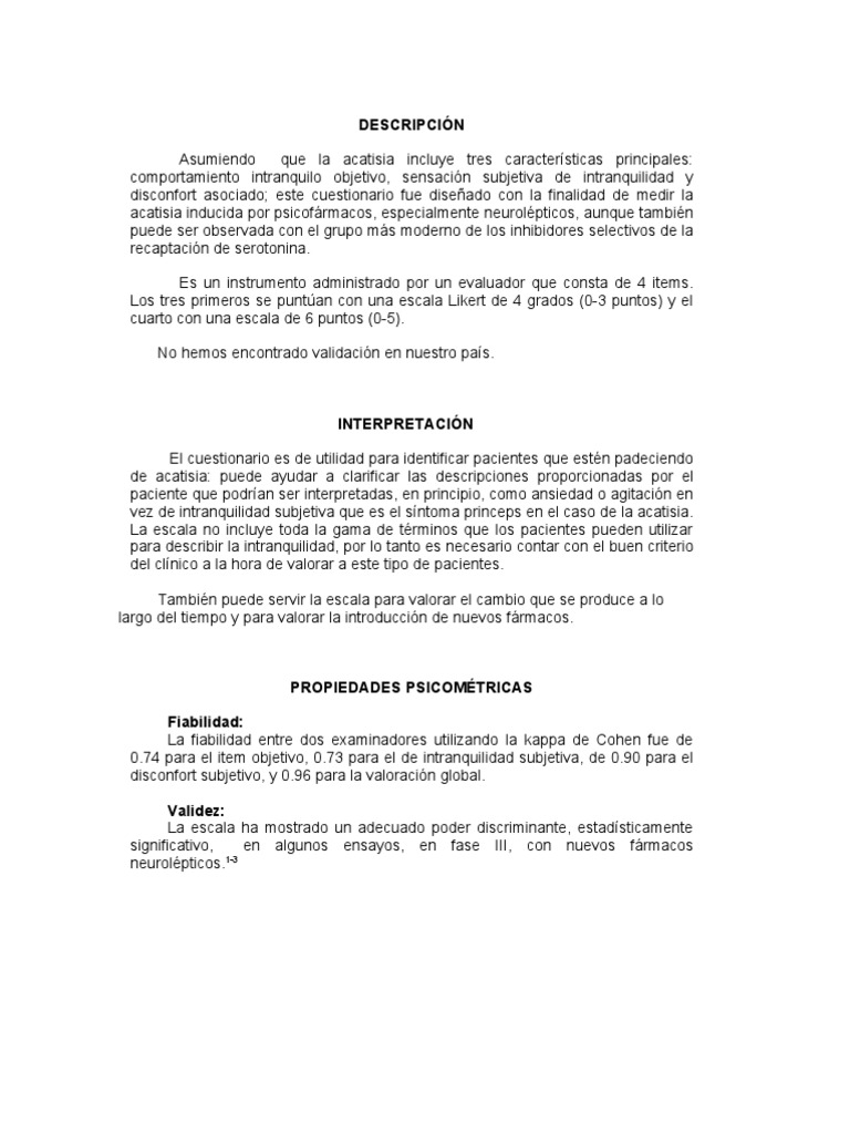 Cuestionario para Medir Acatisia Inducida | PDF