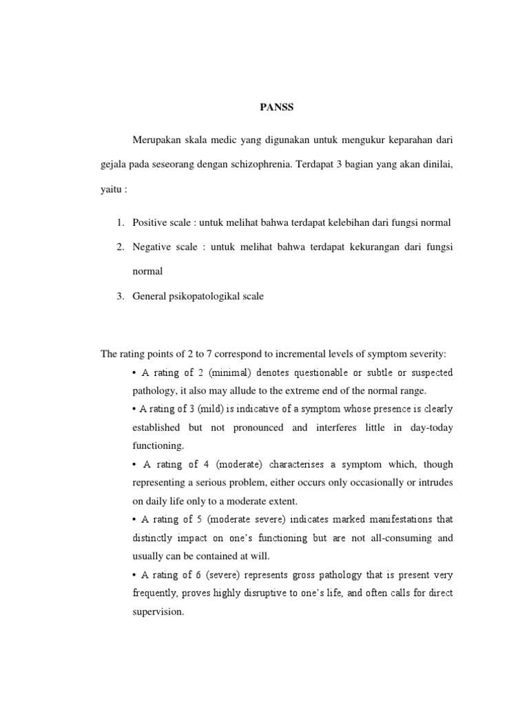 PANSS Scale for Schizophrenia Assessment | PDF | Wellness