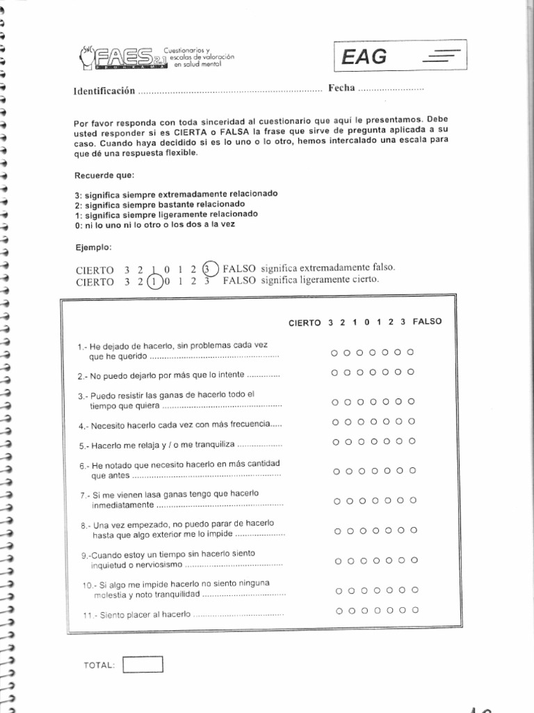 EAG Escala Adicciones | PDF | Enfermedades y trastornos psiquiátricos | Ética medica