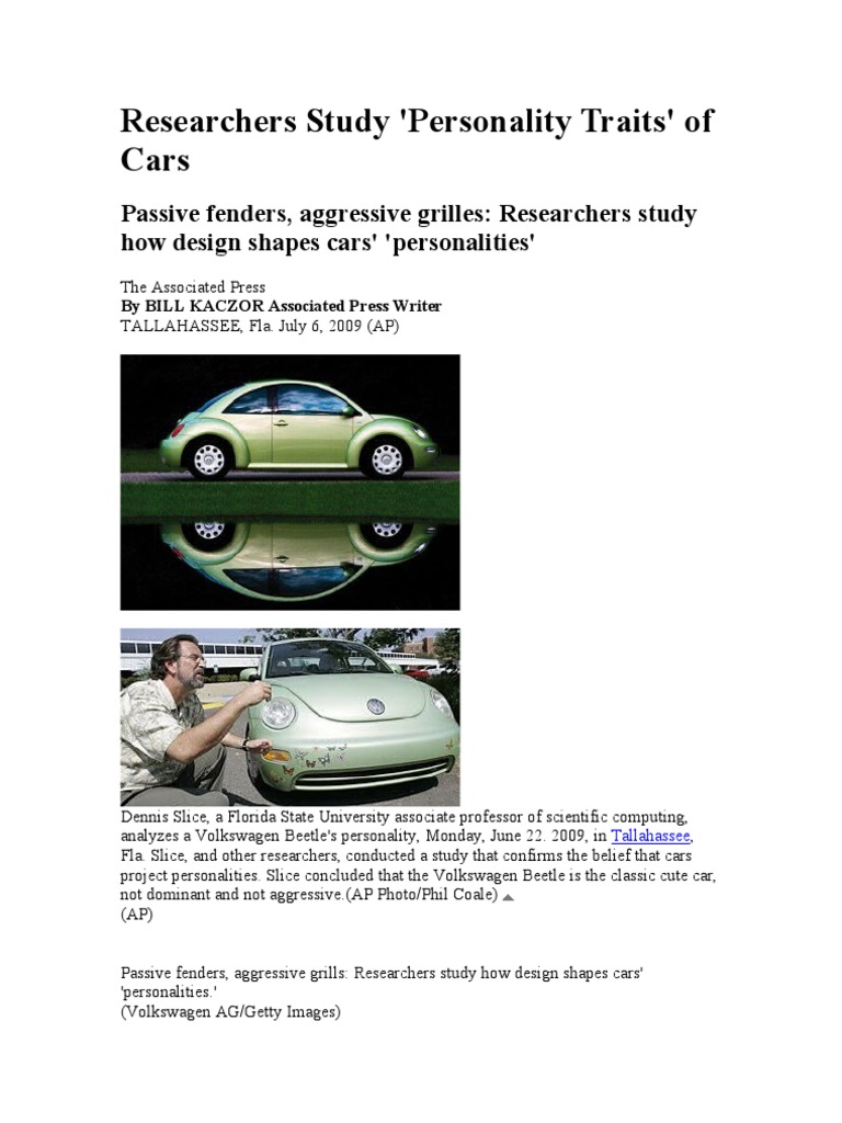 Researchers Study 'Personality Traits' of Cars | PDF | Headlamp | Car