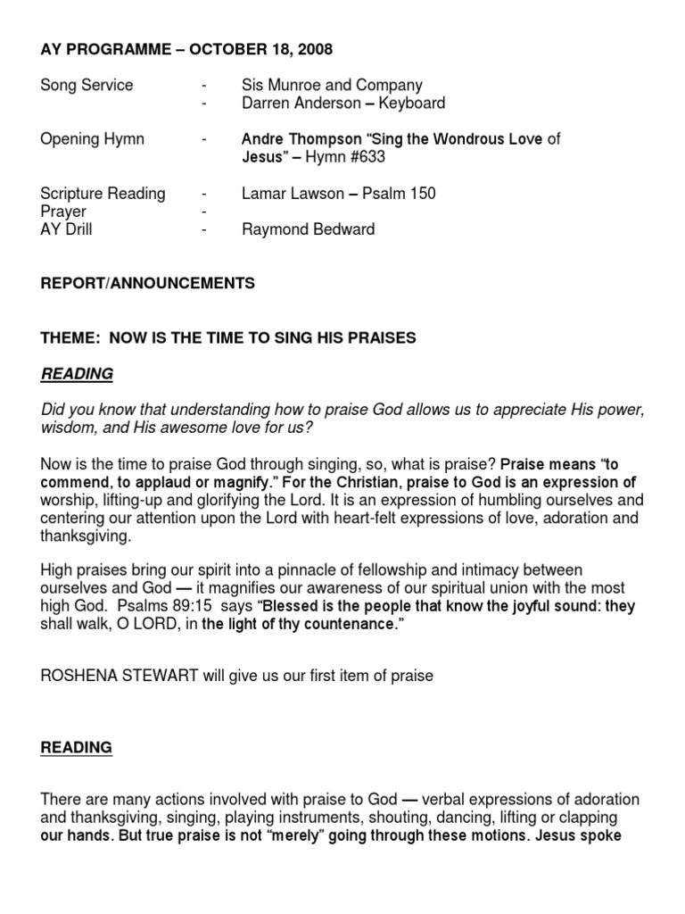 Ay Programme - OCTOBER 18, 2008: Reading | PDF | Prayer | Worship