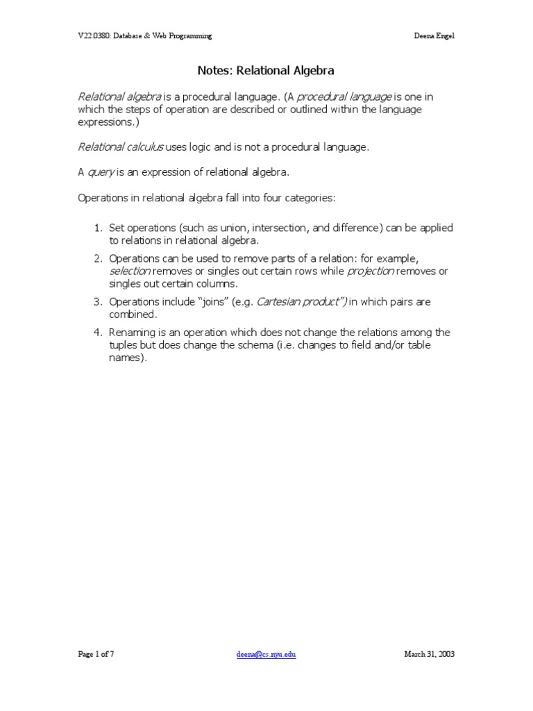 Relational Algebra | PDF | Relational Model | Sql