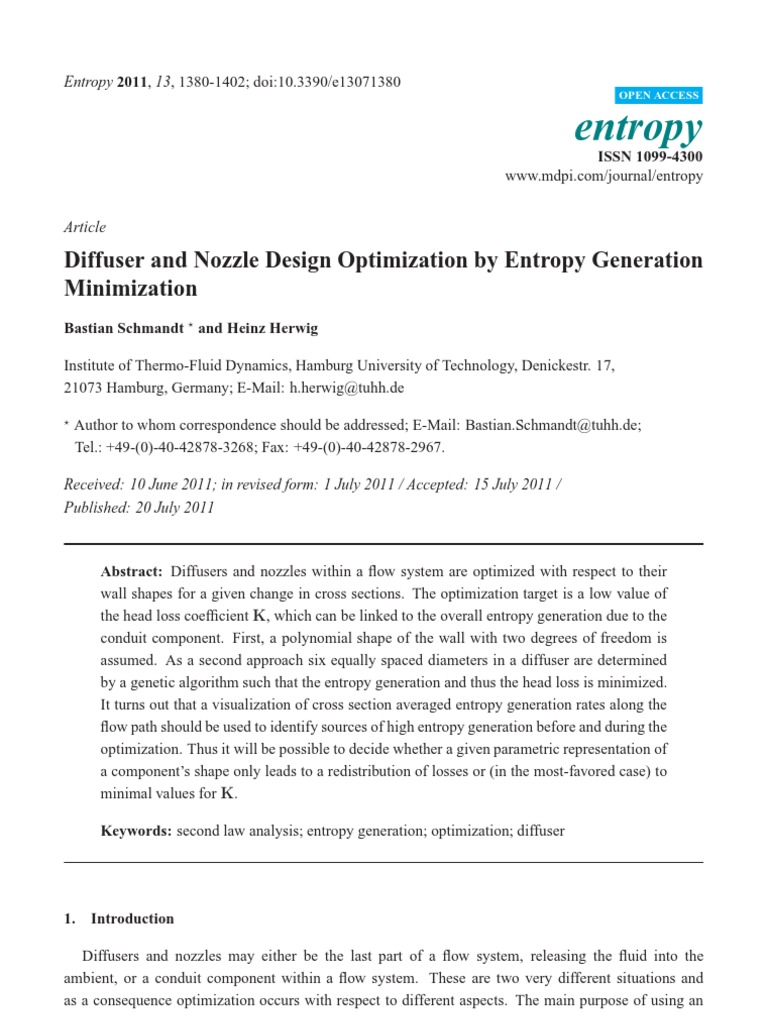 Entropy: Diffuser and Nozzle Design Optimization by Entropy Generation Minimization | PDF