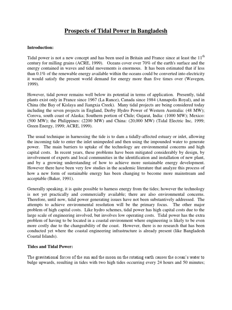 Tidal Power Assignment Pdf Tide Physical Universe