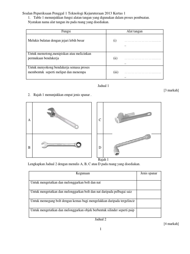Soalan Peperiksaan Penggal 1 TK Ting 5 Kertas 1 2013 | PDF