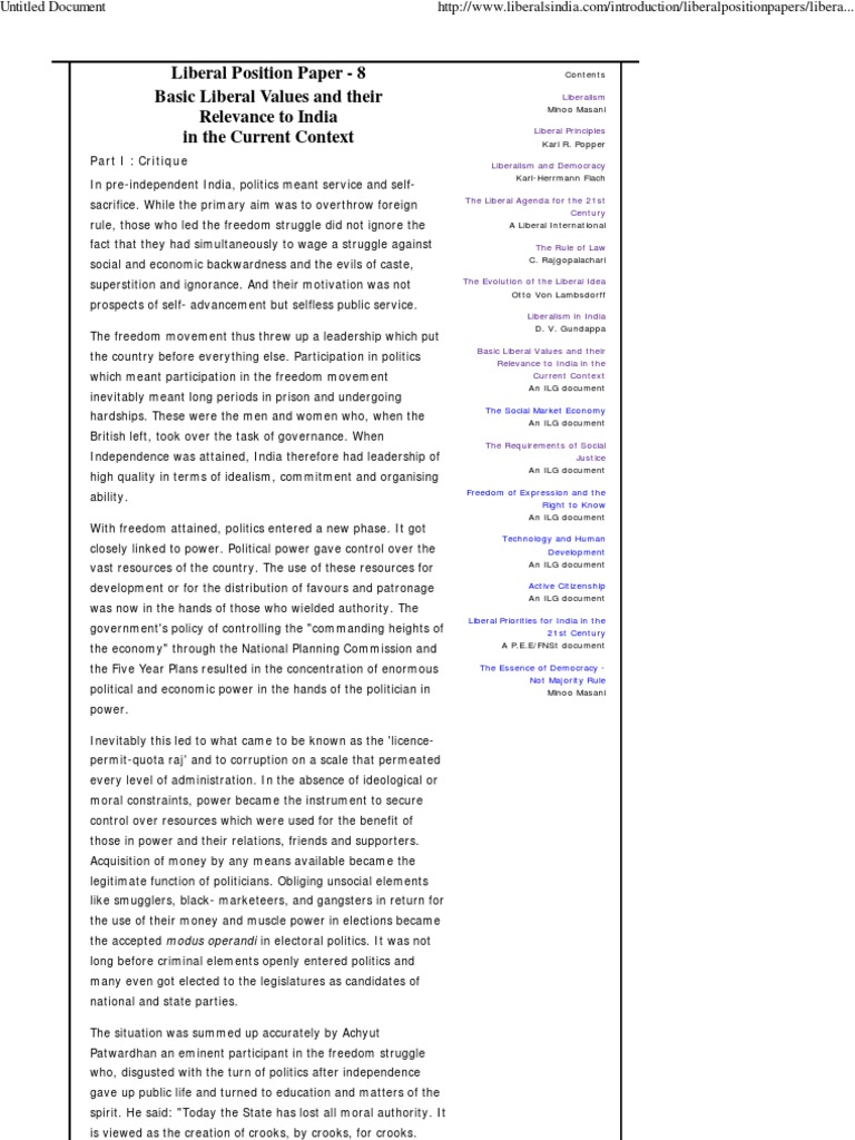 Basic Liberal Values | PDF | Liberalism | Liberty