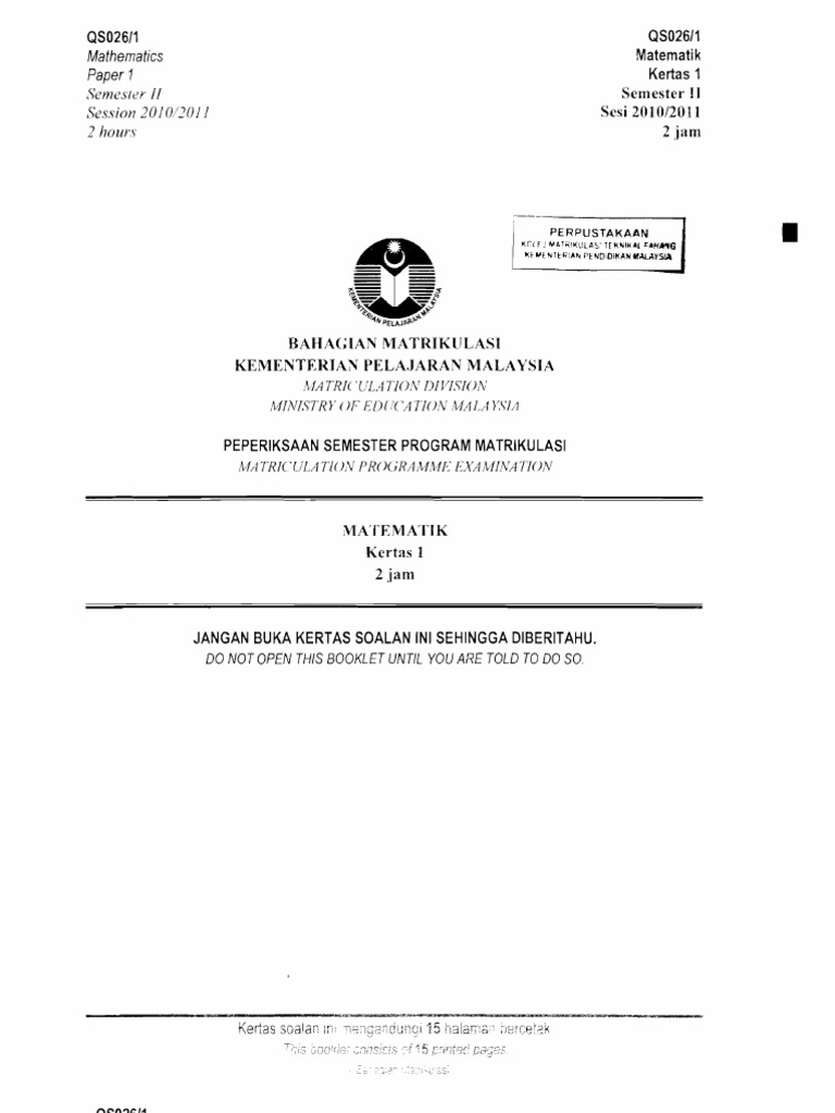 QS026-1 Sem2 2010-2011 | PDF