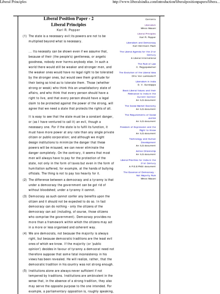 Liberal Position Paper - 2 Liberal Principles: Karl R. Popper | PDF ...