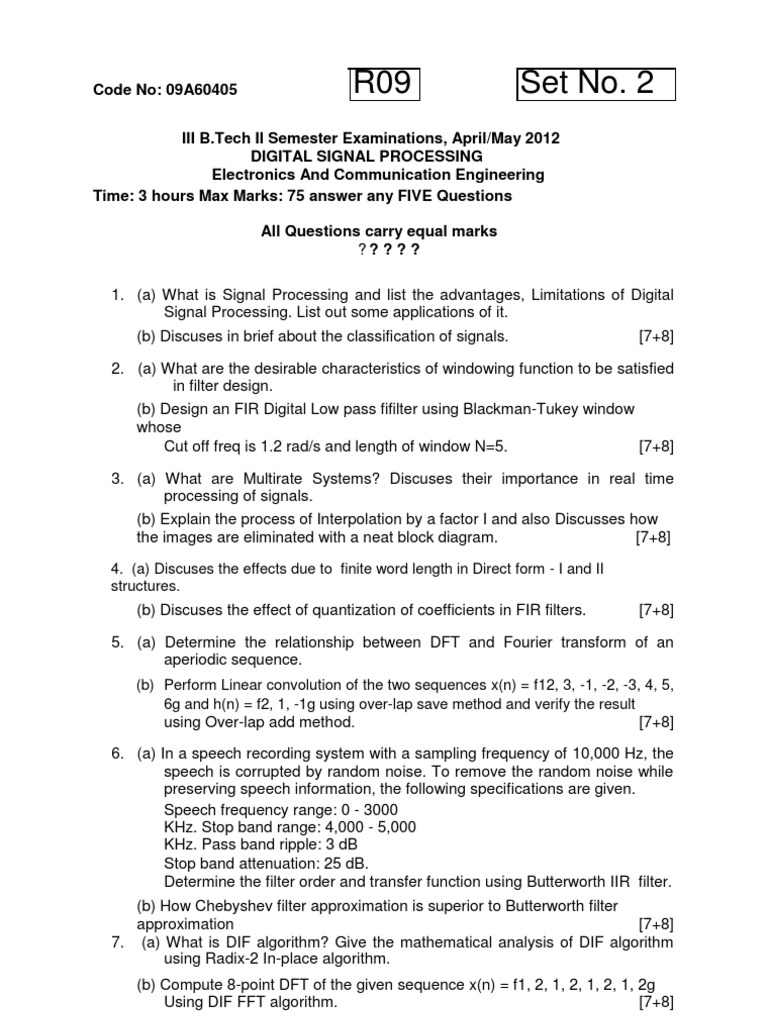 DSP Previous Papers | PDF | Digital Signal Processing | Discrete Fourier Transform