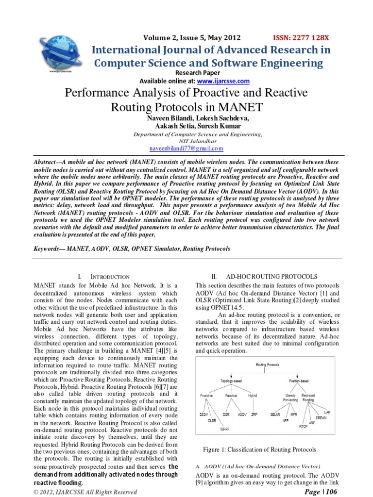 Performance Analysis Of Proactive And Reactive Routing Protocols In Manet Pdf Wireless Ad