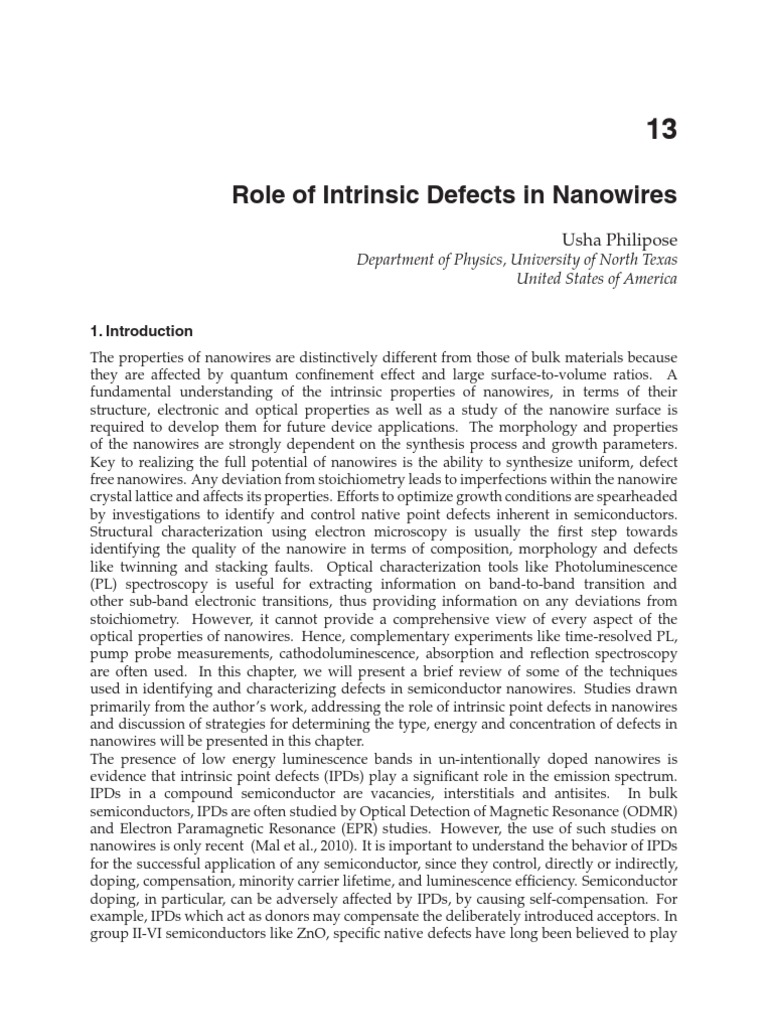 Role of Intrinsic Defects | PDF | Nanowire | Semiconductors
