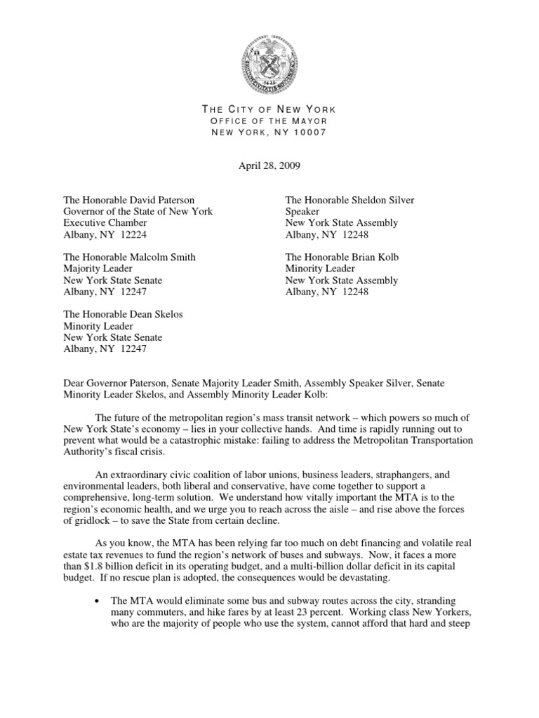 MTA Letter Final | PDF | New York City | Railway