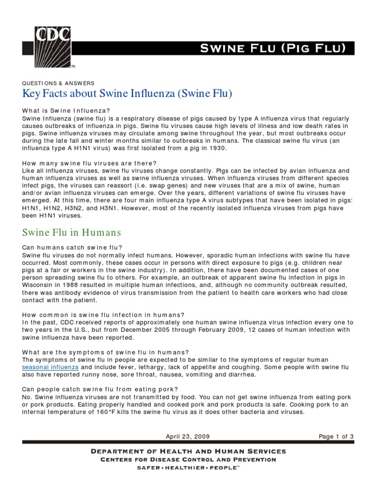 Swine Flu Key Facts | PDF | Swine Influenza | Influenza A Virus Subtype ...