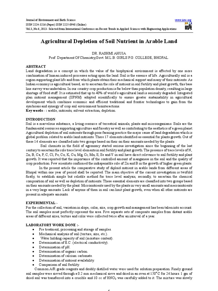 Agricultural Depletion of Soil Nutrient in Arable Land | PDF | Soil ...