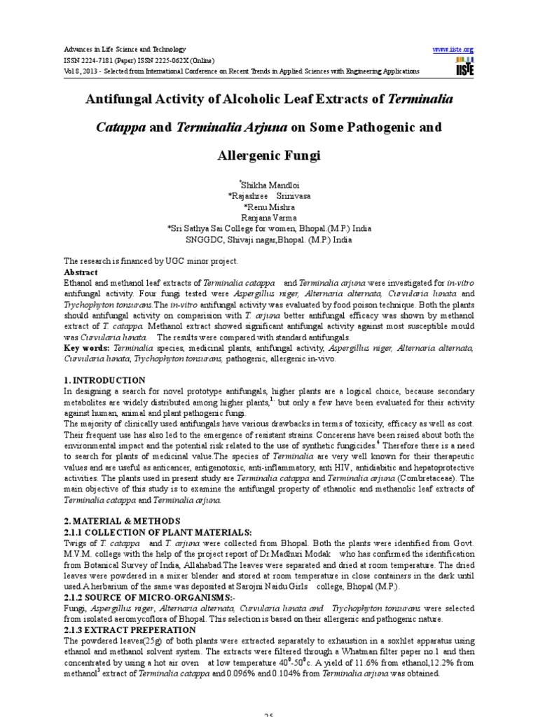 Antifungal Activity of Alcoholic Leaf Extracts of Terminalia Catappa ...