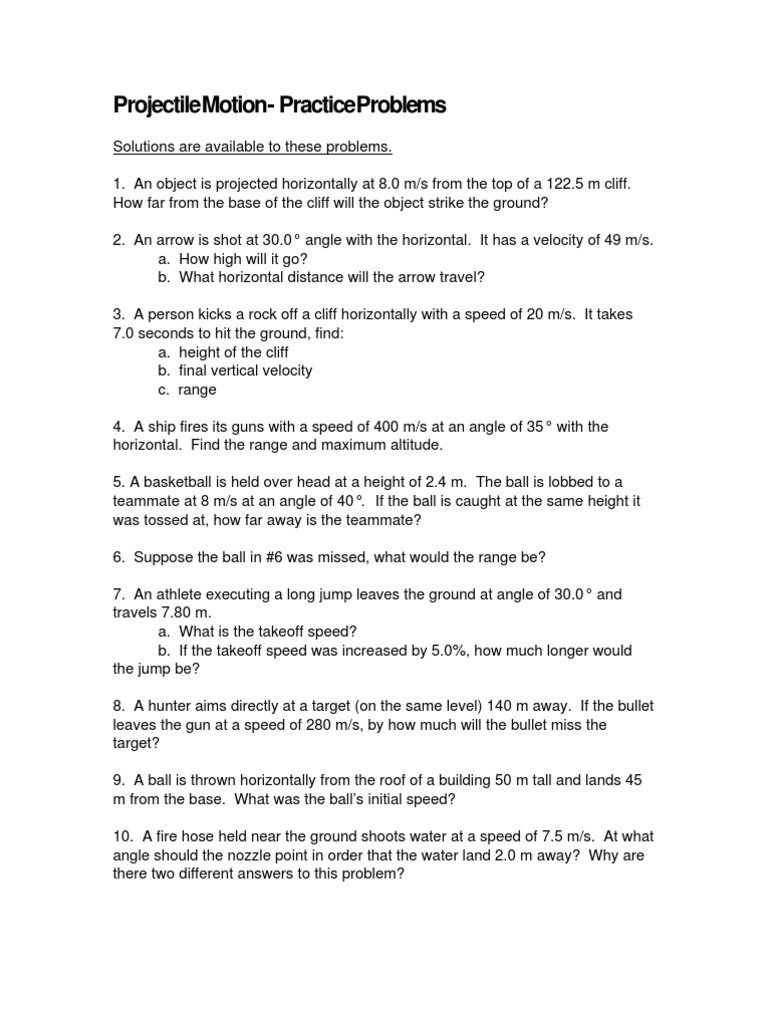 Projectile Practice Problems | PDF | Speed | Bullet