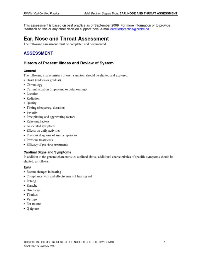 Ear, Nose and Throat Assessment | PDF | Ear | Human Nose