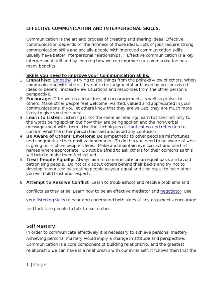 Effective Communcation and Interpersonal Skills Notes Final | PDF ...