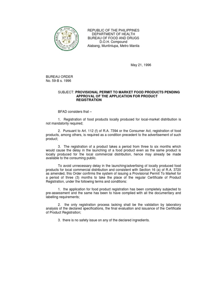 Provisional Permit To Market | PDF | License | Foods