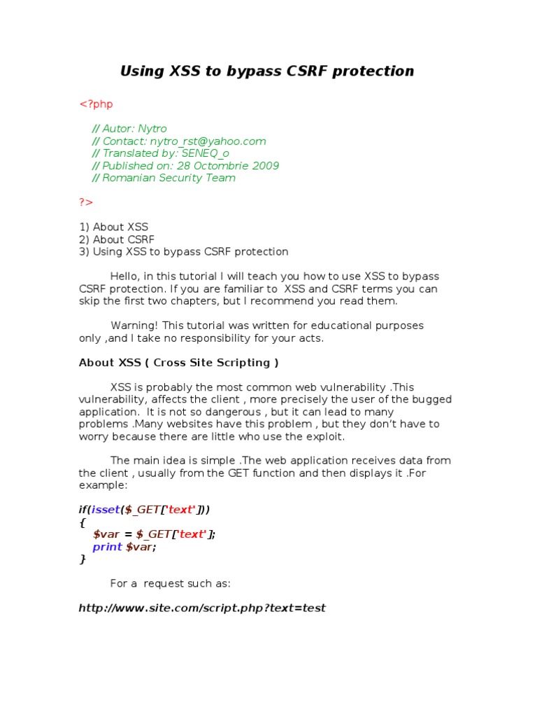 Using XSS To Bypass CSRF Protection | PDF | Web Software | Information Governance