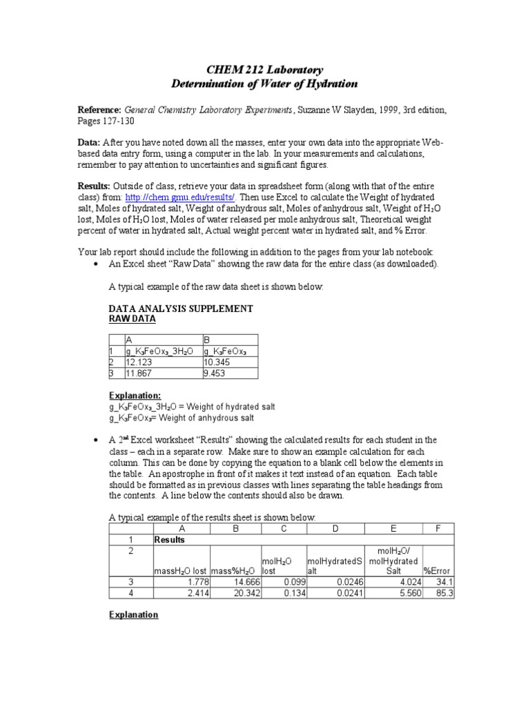 Water of Hydration | PDF | Spreadsheet | Properties Of Water