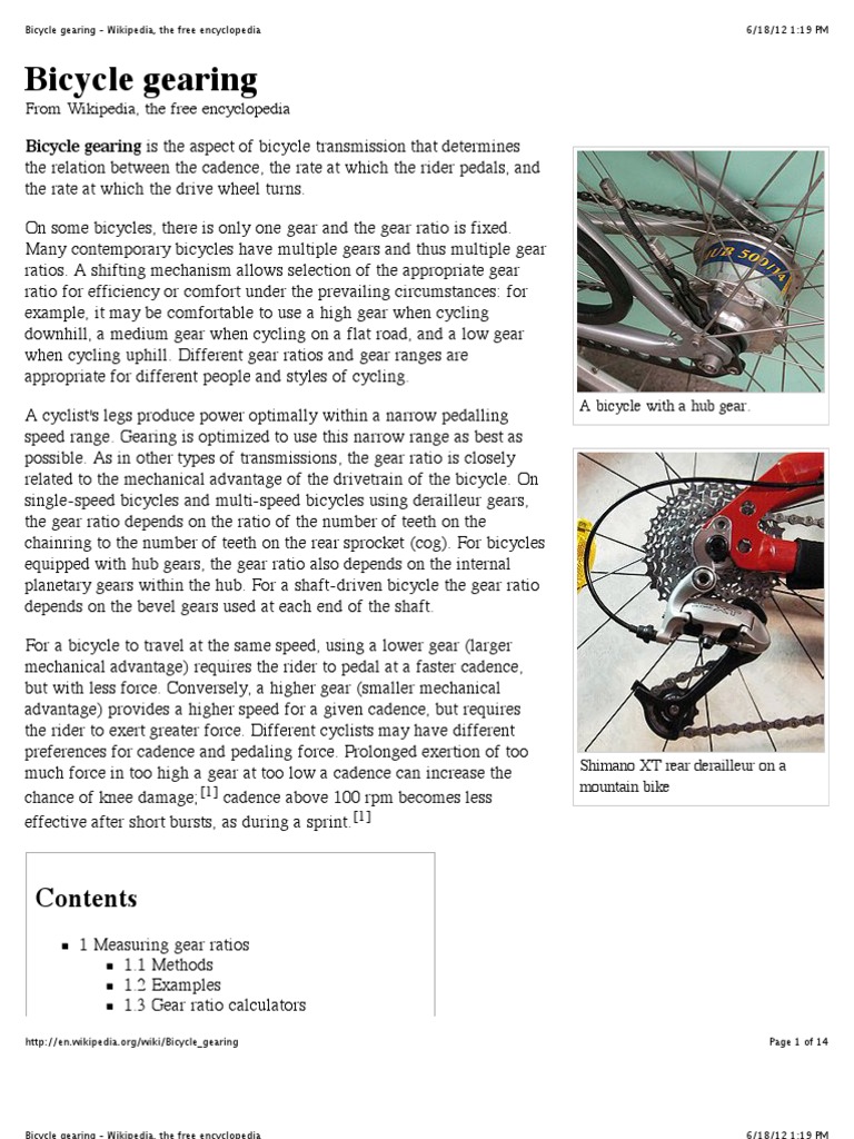 Bicycle Gearing - Wikipedia, The Free Encyclopedia PDF | PDF ...