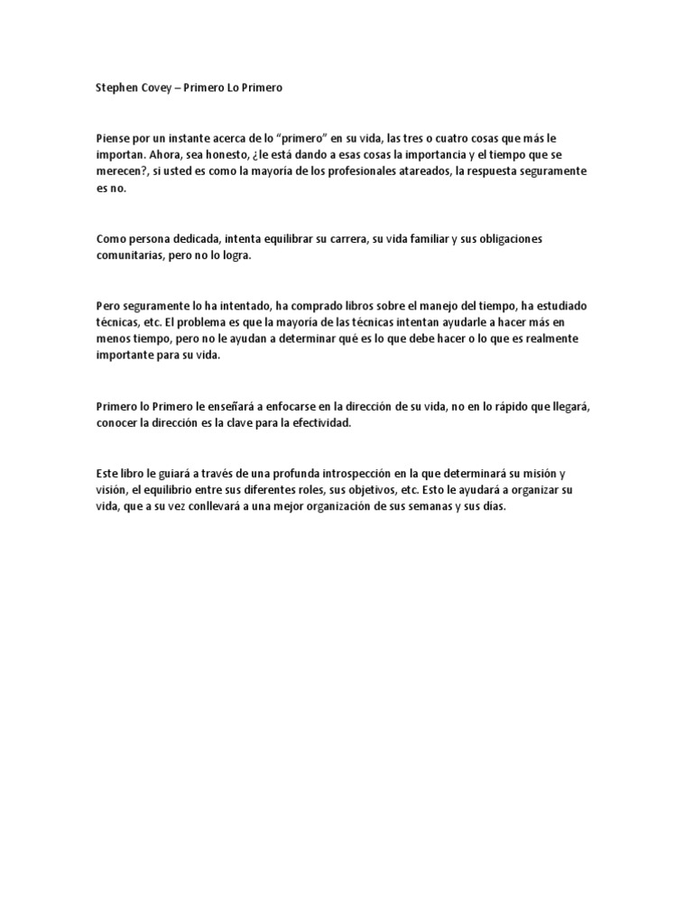 Stephen Covey - Primero Lo Primero | PDF