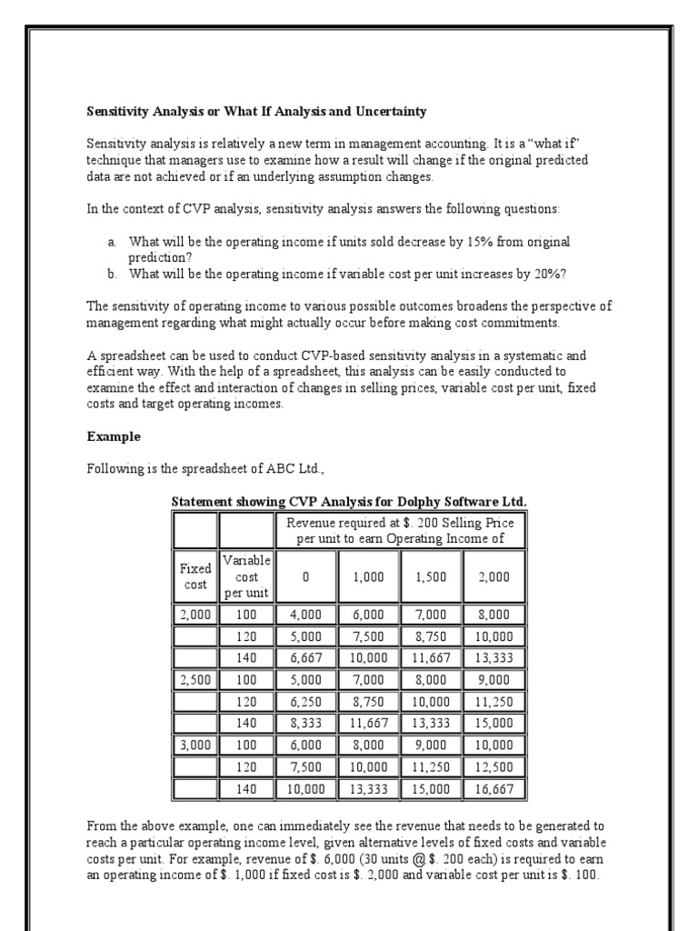 Sensitivity Analysis or What If Analysis and Uncertainty | PDF | Profit (Accounting) | Marginal Cost