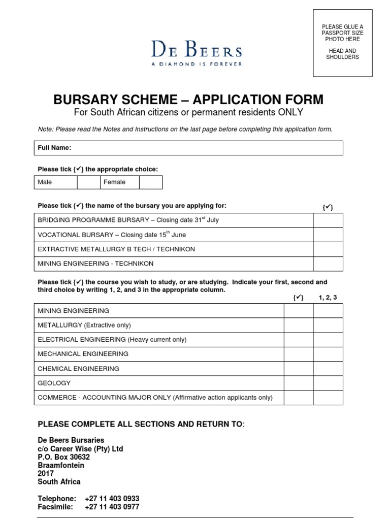 De Beers Burs Form | Download Free PDF | Students | Further Education