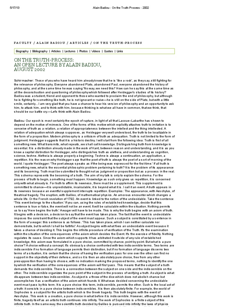 The Process of Truth: An Event Interrupts Repetition, an Axiom is ...