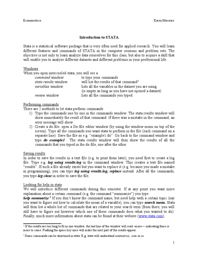 Command Window: Stata Results Window: Variables Window: Review Window ...