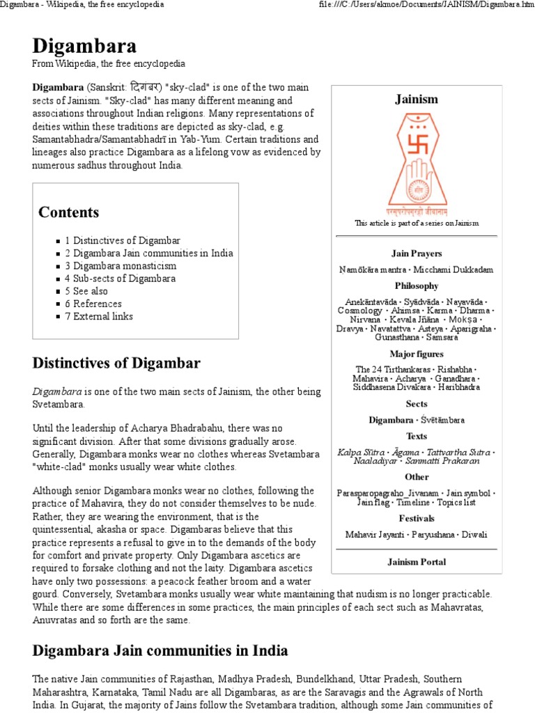 Digambara - Wikipedia, The Free Encyclopedia | PDF | Indian Religions ...