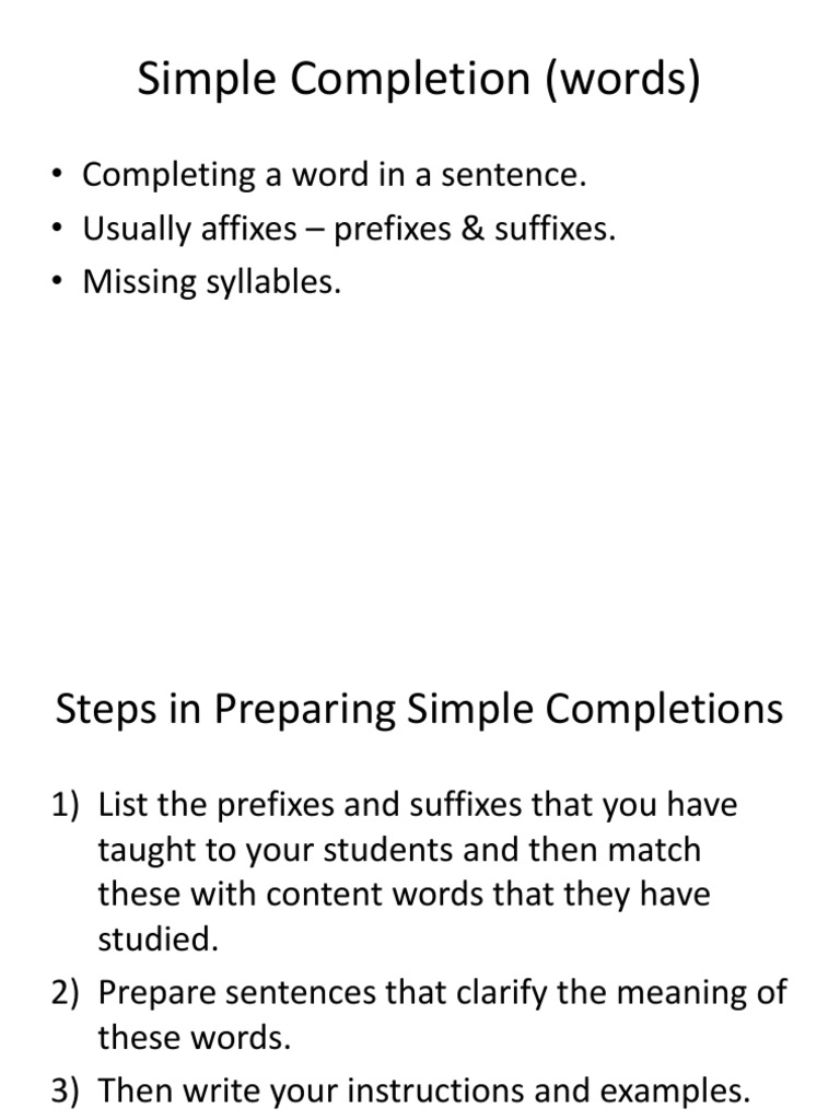 Simple Completion (Words) | PDF