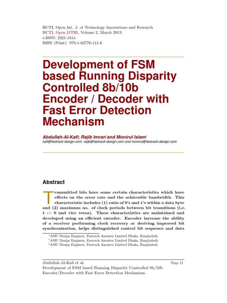 FSM-Based 8b/10b Encoder/Decoder Design | PDF | Code | Data Transmission
