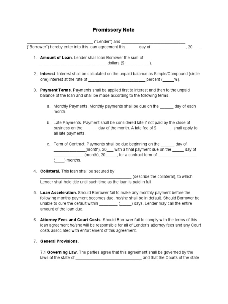 Promissory Note | PDF | Loans | Interest