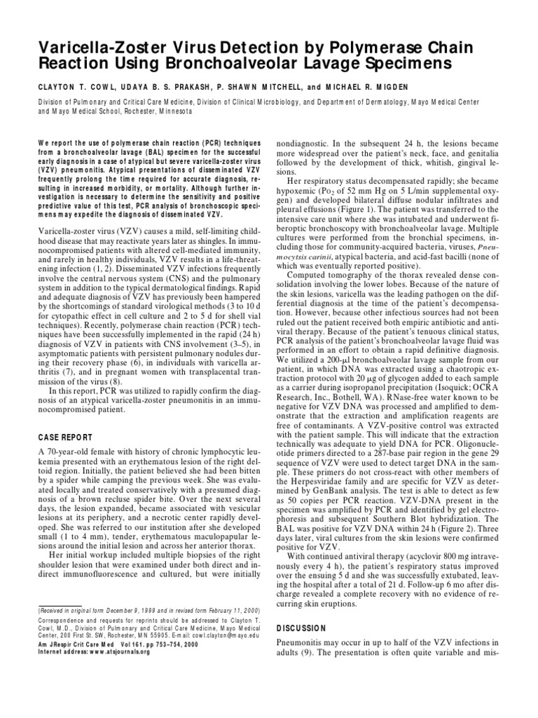 Varicella-Zoster Virus Detection by Polymerase Chain Reaction Using ...