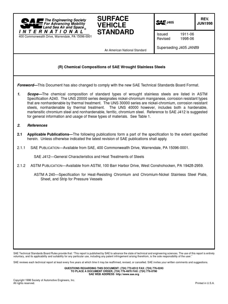 SAE_J_405-1998 | Stainless Steel | Steel