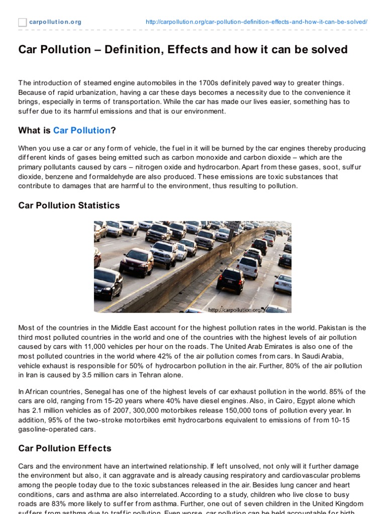 Car Pollution Definition Effects and How It Can Be Solved | PDF ...